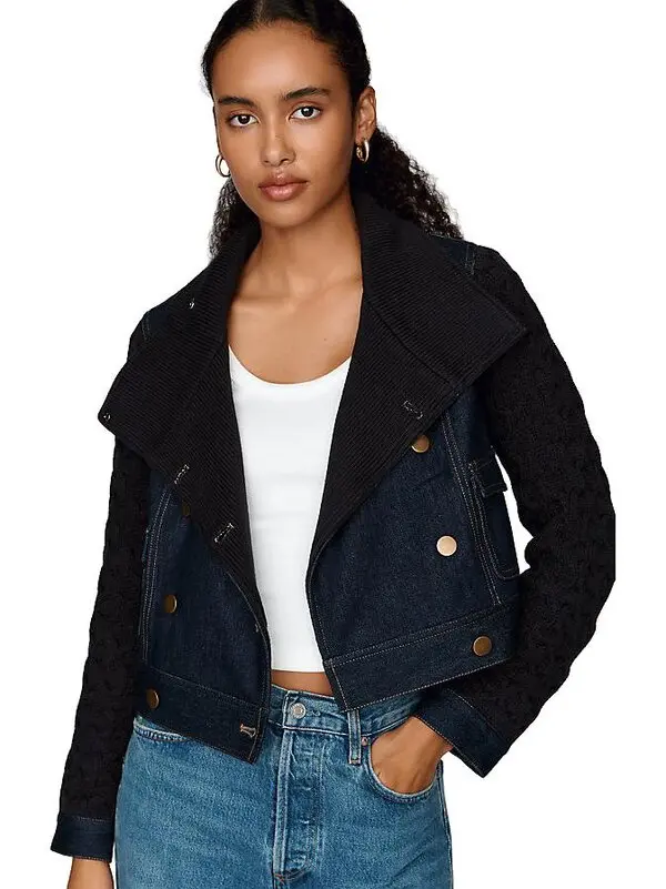 PILCRO Denim & Sweater Knit Cardigan - Navy