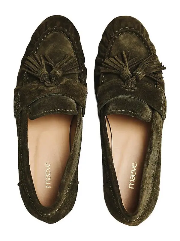 Maeve Tassel Suede Loafers - Olive
