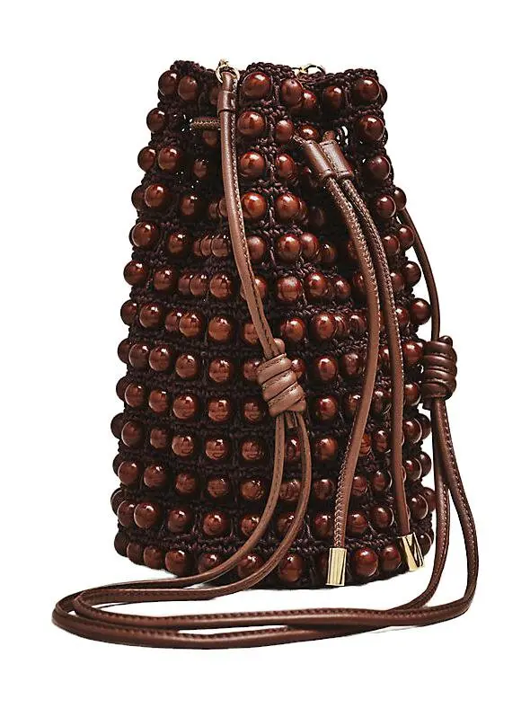 Farm Rio Beaded Macramé Bucket Bag - Walnut