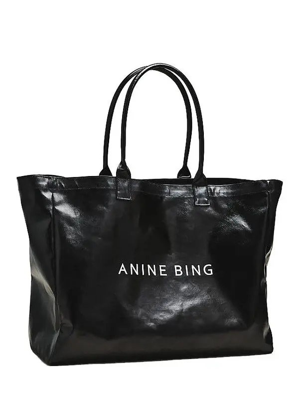 ANINE BING Leo Coated Canvas Tote Bag - Black