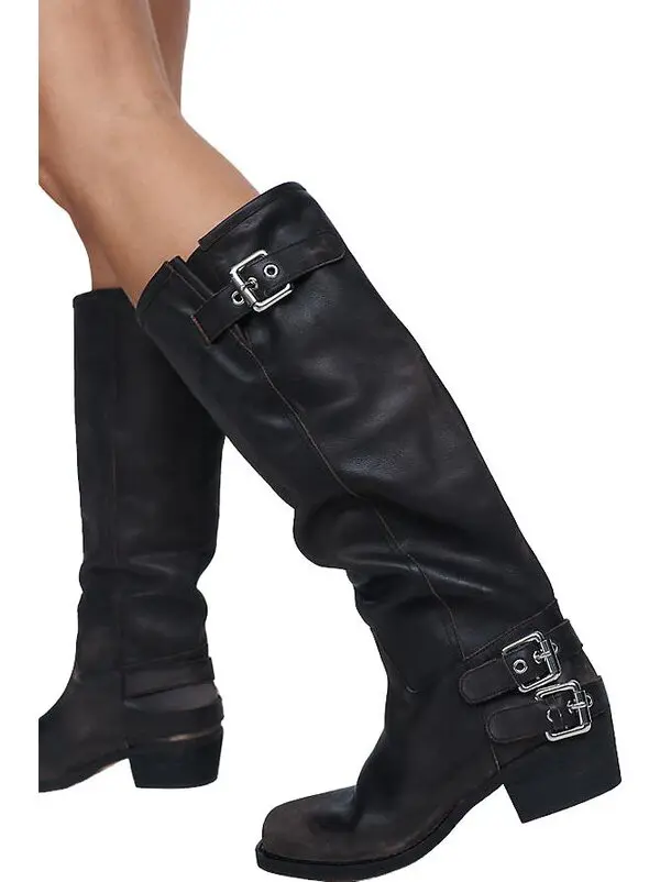 SILENT D Demi Leather Buckle Boots - Black