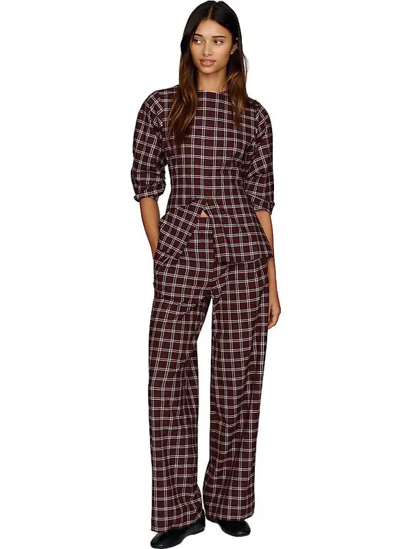 ALIGNE Riley High Rise Wide Leg Trousers Pants - Multi Check