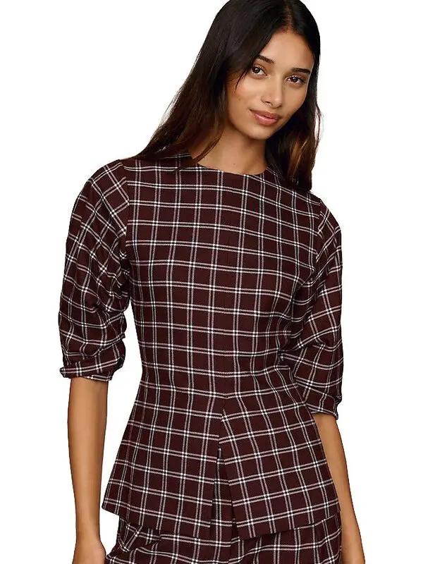 ALIGNE Janey Ruched Sleeve Blouse - Multi Check