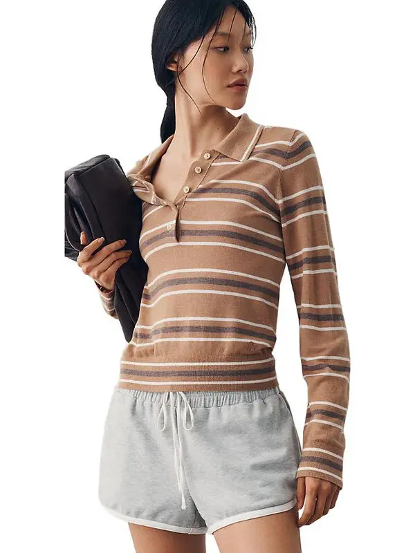 Varley Mayra Knit Polo Top - Camel