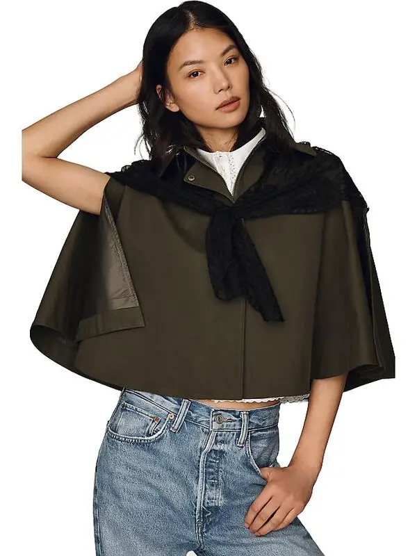 Anthropologie Lace Scarf Poncho Trench Coat Jacket - Moss