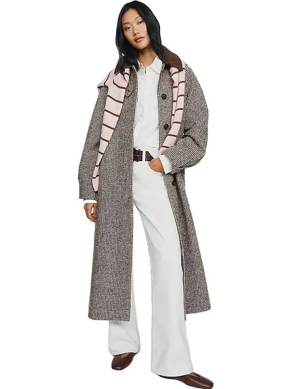 Anthropologie Houndstooth Maxi Coat Jacket - Brown