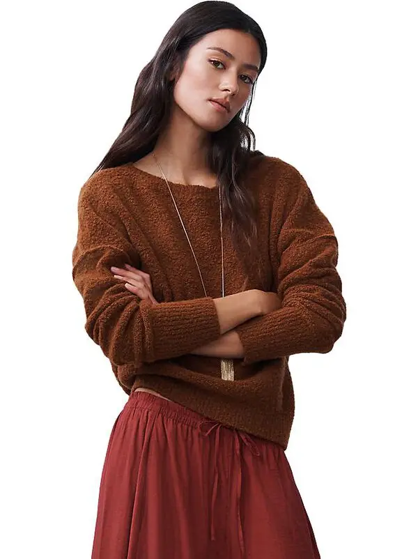 Anthropologie Wool Blend Off Shoulder Sweater - Cognac