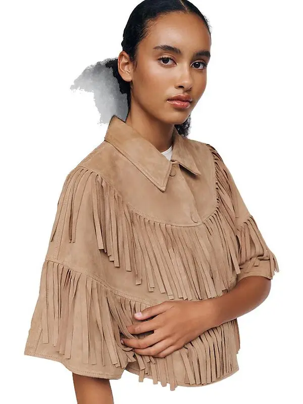 BERENICE Suede Frge Cape Jacket - Sand