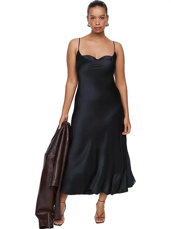 Anthropologie 100% Silk Midi Dress - Black