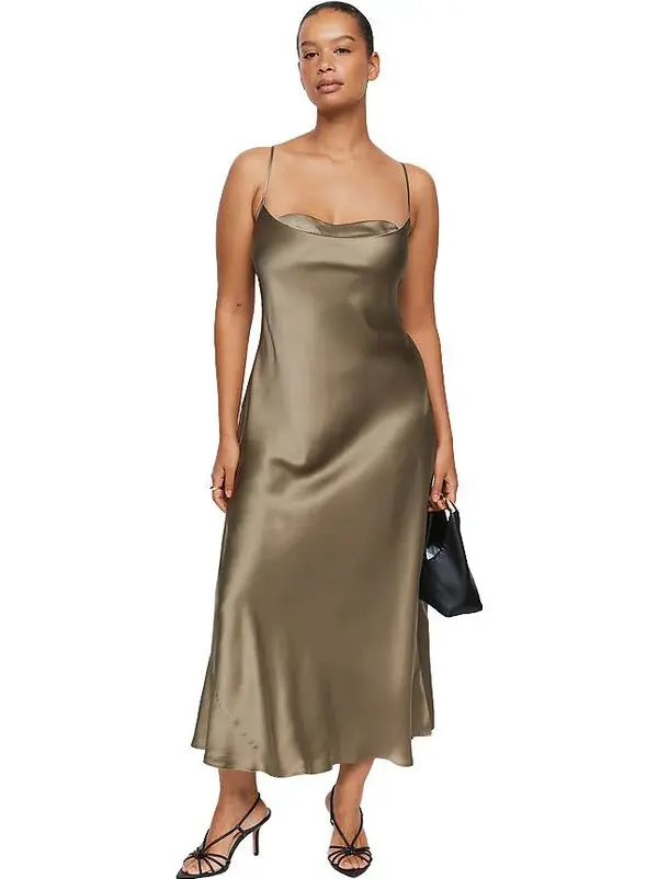 Anthropologie 100% Silk Midi Dress - Olive