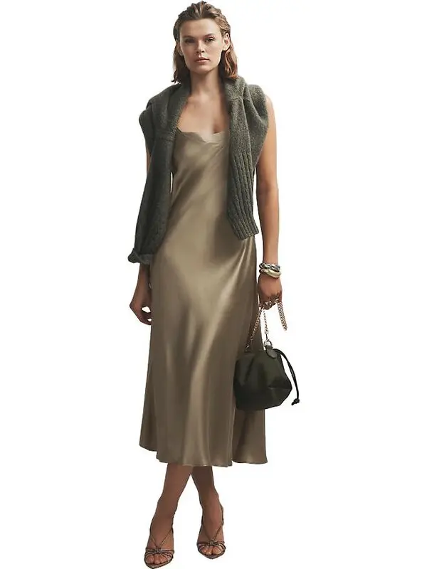 Anthropologie 100% Silk Midi Dress - Olive