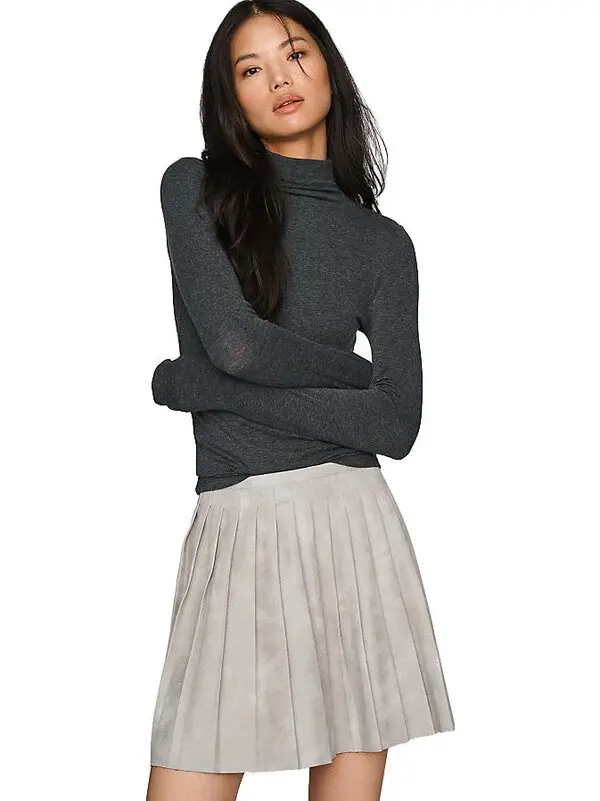 Anthropologie Faux Leather Pleated Mi Skirt - Light Grey
