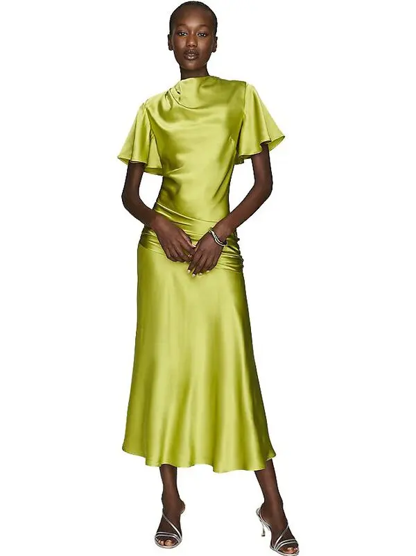 Anthropologie 100% Silk Midi Dress - Chartreuse