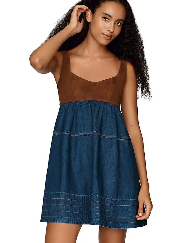 Maeve Contrast Denim Mi Dress - Medium Denim