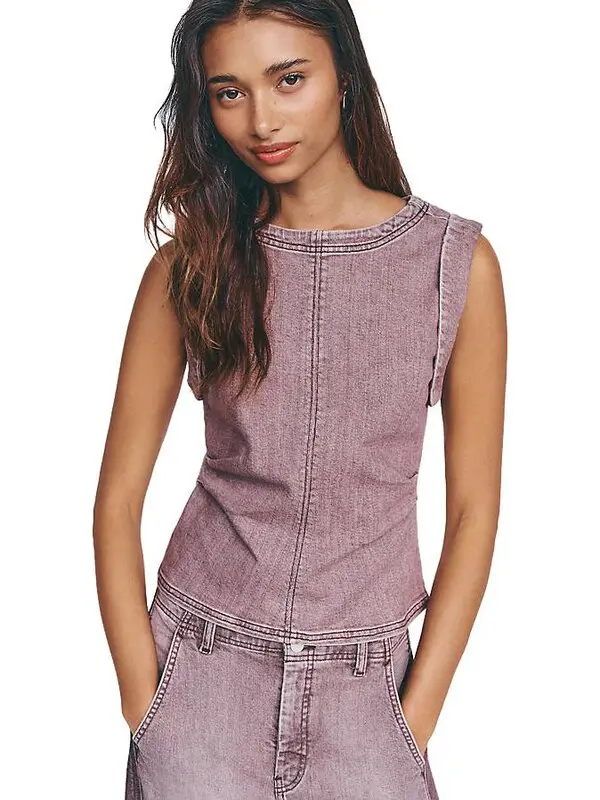 PILCRO Kendall Denim Sleeveless Top - Grey