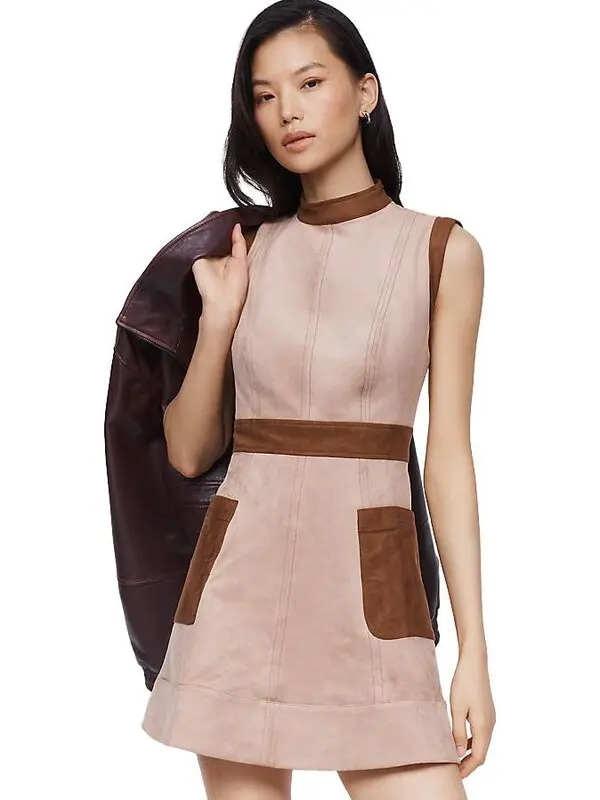 Anthropologie Maeve Faux Suede Mock Neck Mi Dress - Brown