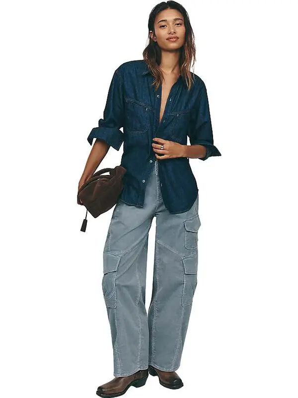 PILCRO Aero Corduroy Wide-leg Cargo Pants - Blue