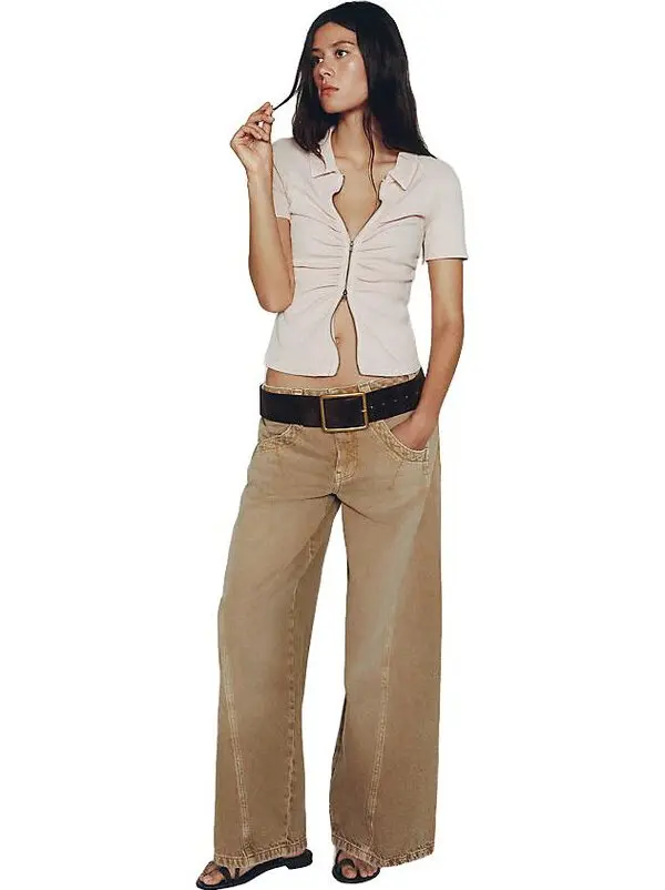 PILCRO Kenny High Rise Tapered Barrel Leg Jeans - Sand