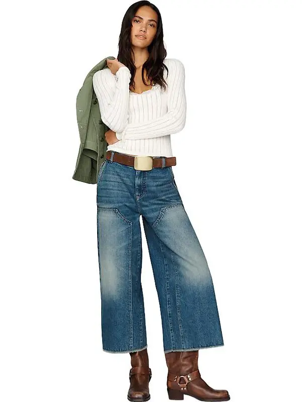 PILCRO Eden Utility High Rise Cropped Jeans - Medium Denim