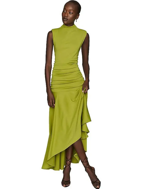Maeve Mock Ruched Neck Dress - Moss