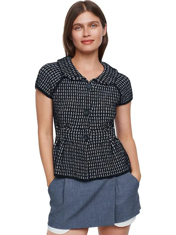 Maeve Short Sleeve Peplum Sweater - Black & White Pattern