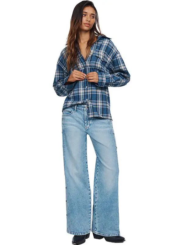 PILCRO Esme Mid Rise Wide Leg Grommet Jeans - Medium Denim