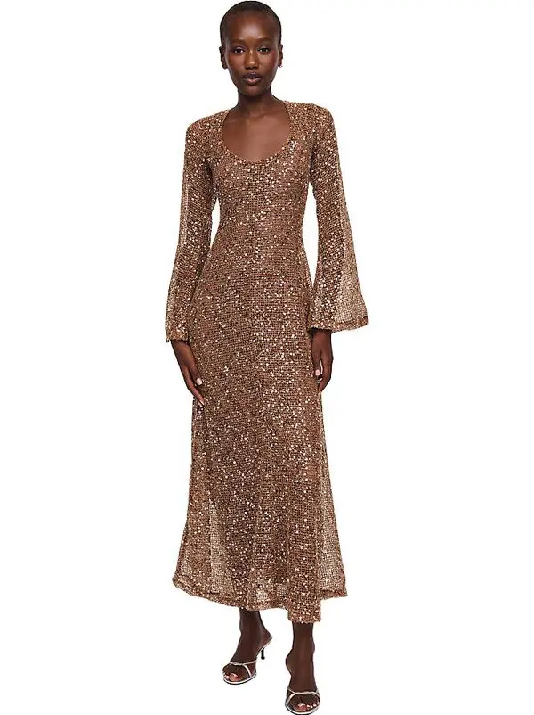 THE WOLF GANG Tierra Sequ Midi Dress - Chocolate