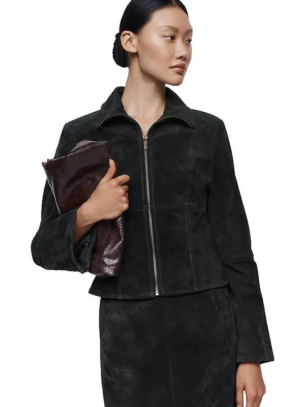 Avec Les Filles Suede Slim Jacket - Dark Green