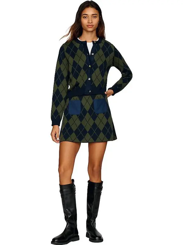 Maeve 100% Cotton Argyle Mi Skirt - Green Pattern