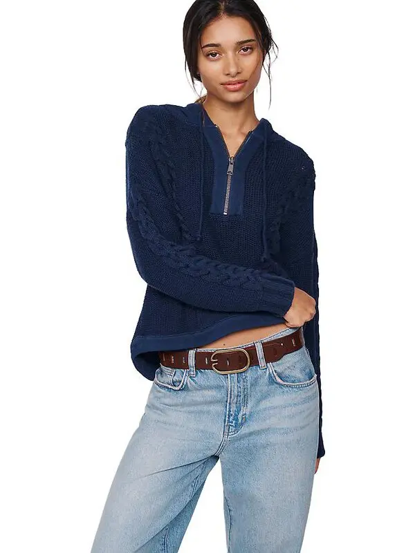 PILCRO 100% Cotton Cable-knit Hoodie - Navy