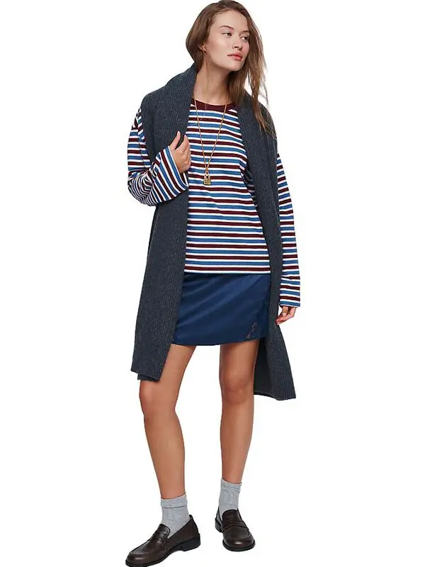 PILCRO 100% Cotton Striped Crew Neck Tee - Blue Stripe