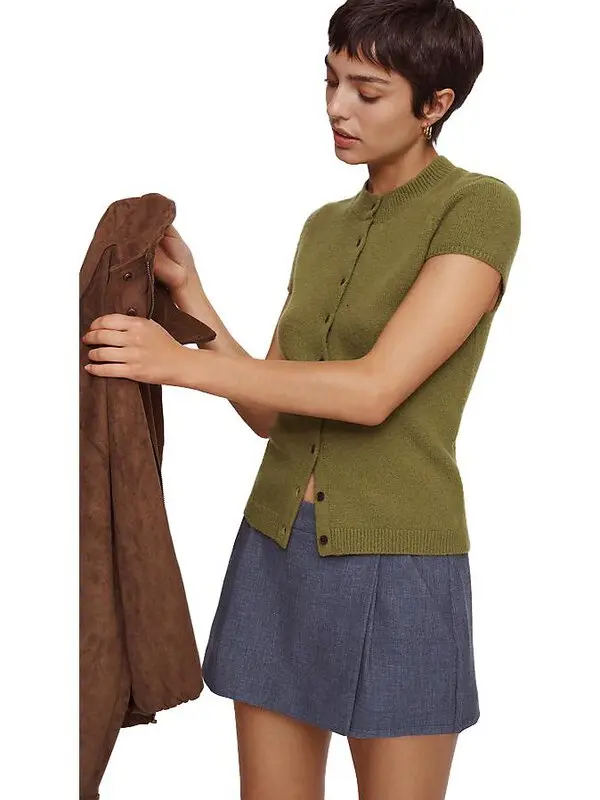 Maeve Wool Blend Cap-sleeve Cardigan - Olive