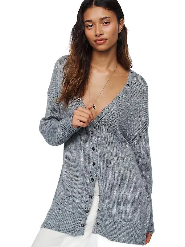 Anthropologie Deep V-neck Longle Cardigan - Grey