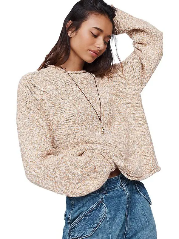 PILCRO Harlow 100% Marled Cotton Sweater - Camel