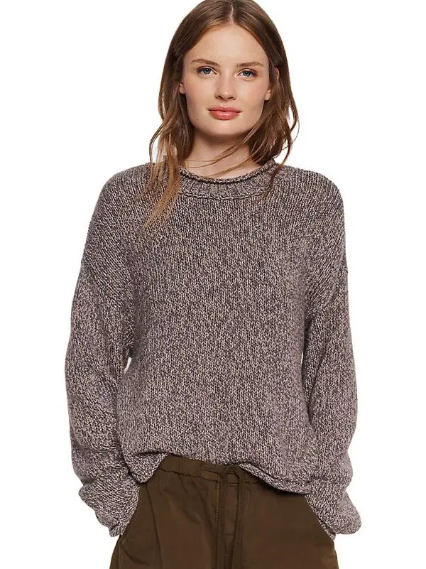 PILCRO Harlow 100% Marled Cotton Sweater - Grey