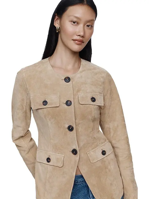 Blanknyc Crew Neck Suede Jacket - Camel
