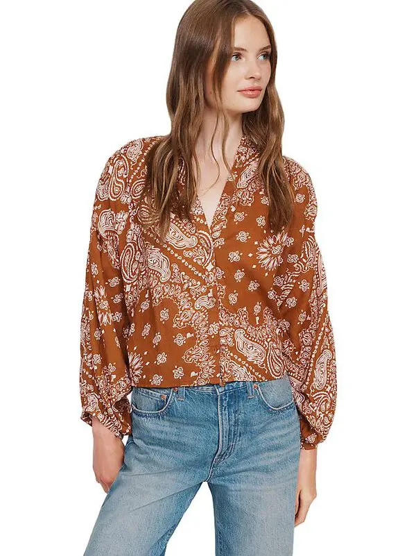 PILCRO Sidney 100% Cotton Batwg Blouse - Rust