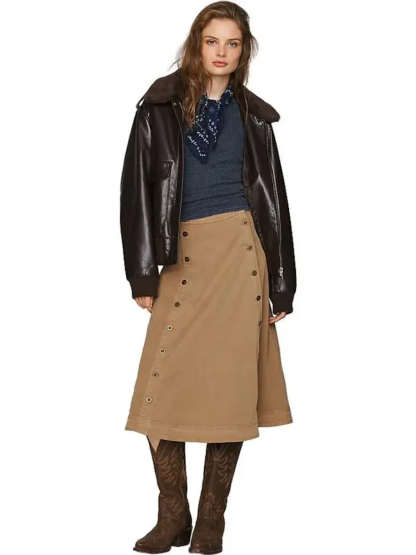 PILCRO Button Panel Midi Skirt - Camel