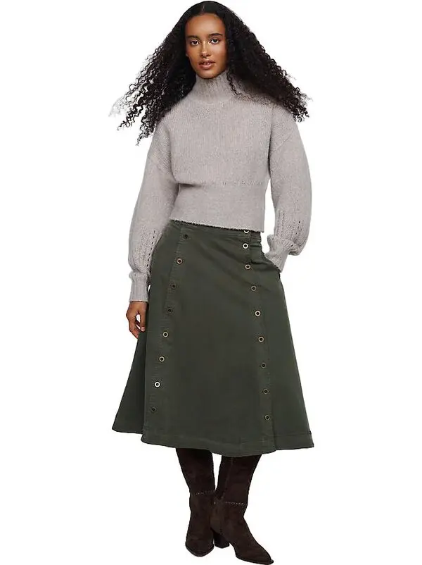 PILCRO Button Panel Midi Skirt - Moss
