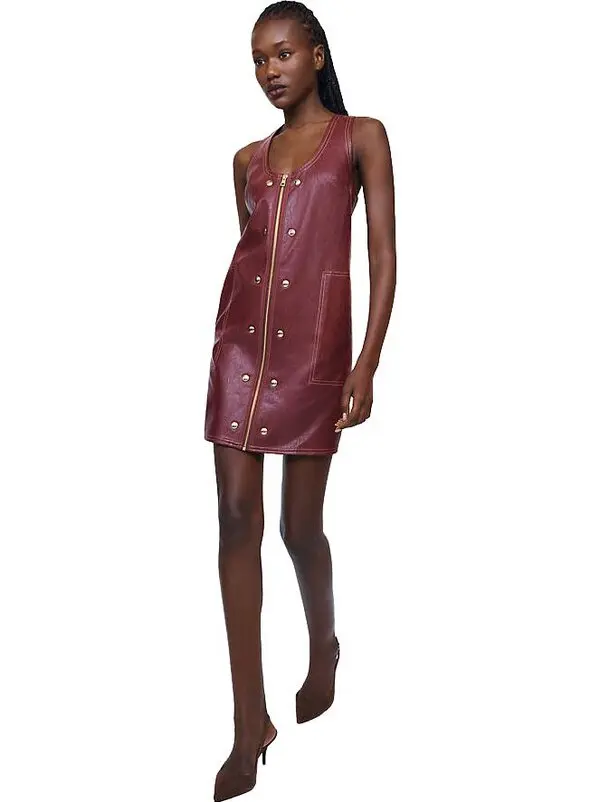 PILCRO Faux Leather Studded Mi Dress - Wine