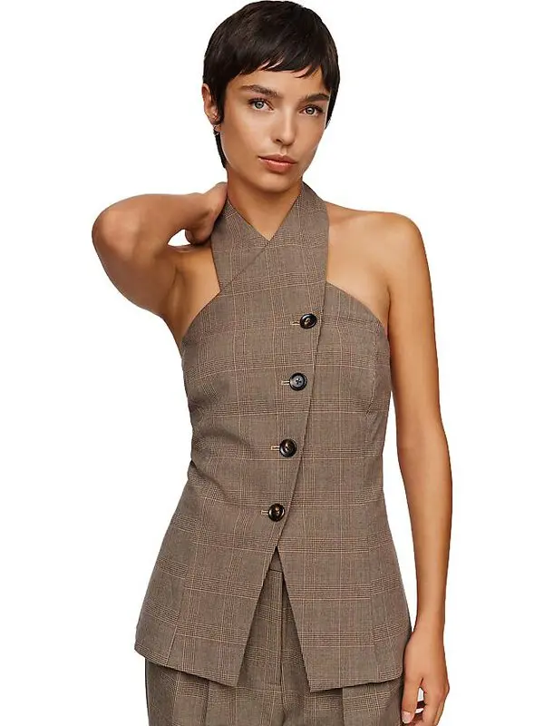 FAVORITE DAUGHTER Crossover Vest Top - Java Plaid