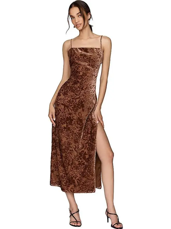 Bhldn Burnout Velvet Slip Maxi Dress - Brown
