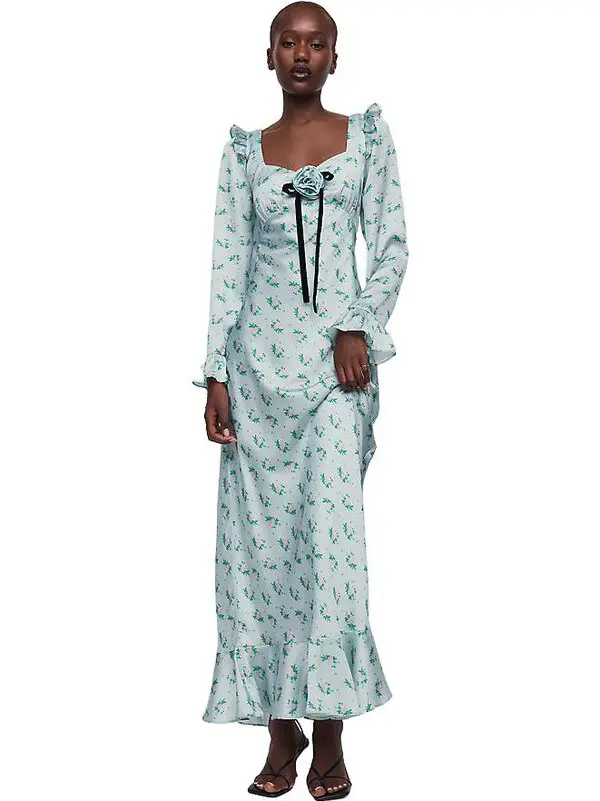 MAUDE CLUB Florence Long-sleeve Maxi Dress - Mint Multi