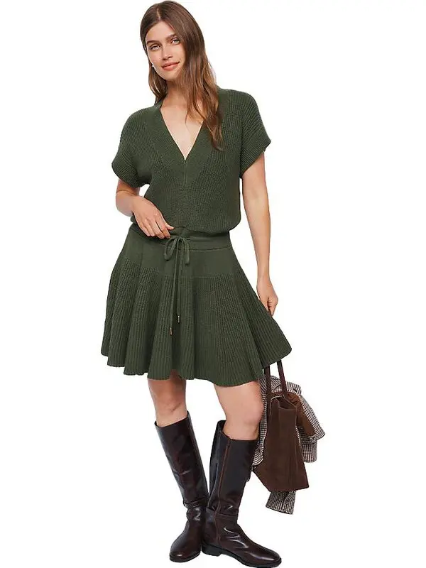 Anthropologie V-neck Sweater Mi Dress - Olive