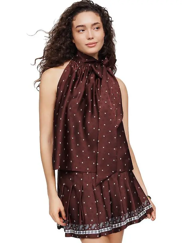 Maeve Silken Scarf Neck Top - Brown Pattern