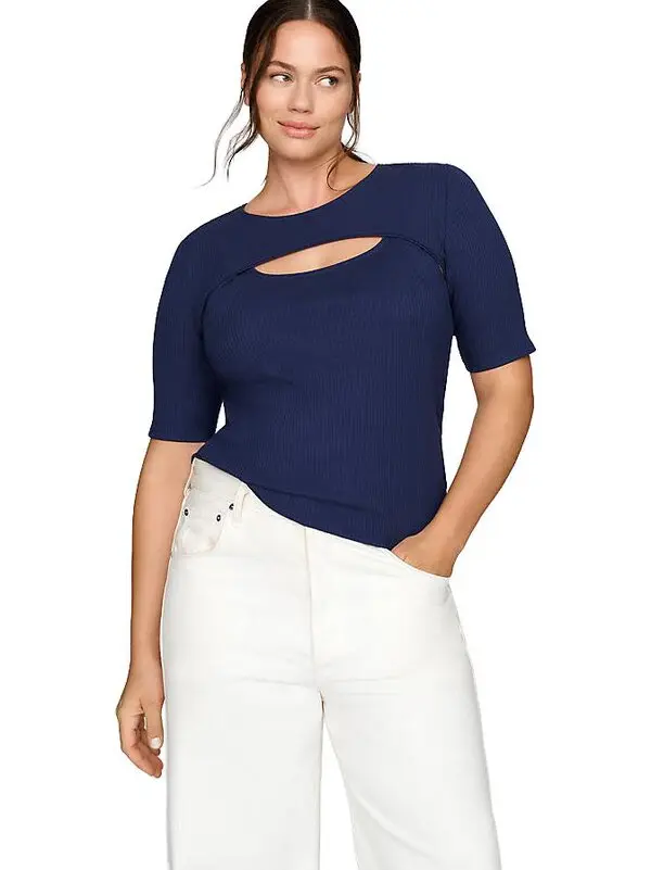 Maeve Layered Cutout Top - Navy