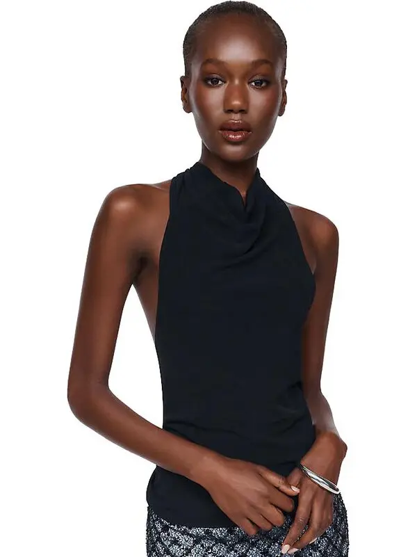 ESTHE Open-back Frged Halter Top - Black