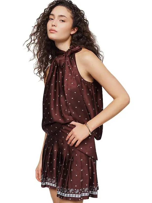 Maeve Pleated Sat Mi Skirt - Brown Pattern
