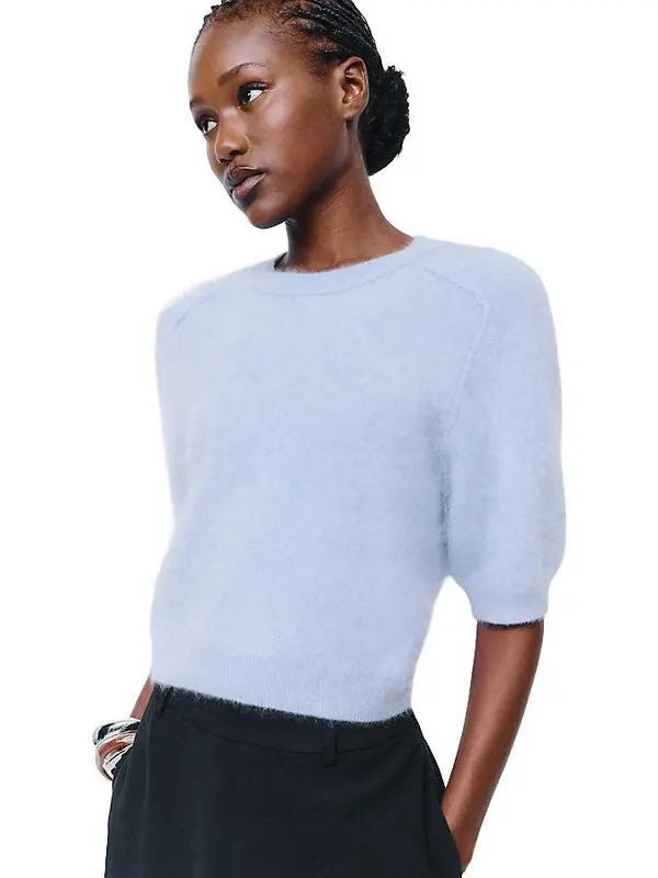 PILCRO Kaia 100% Cashmere Short Sleeve Sweater - Chambray
