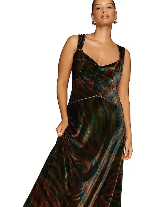 Maeve Jocelyn Velvet Midi Dress - Green Pattern